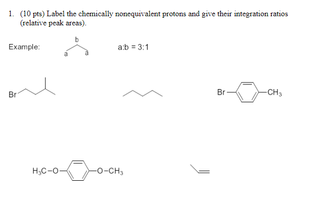 Solved 1. (10 pts) Label the chemically nonequivalent | Chegg.com