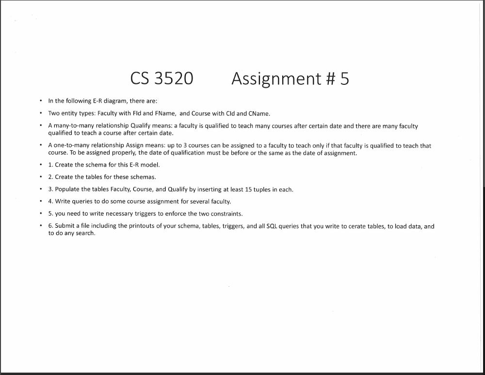 CS 3520 Assignment #5 • In the following E-R diagram, | Chegg.com