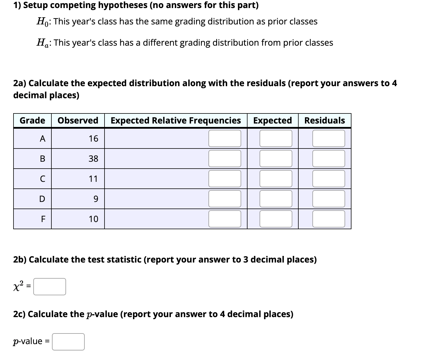 Solved Based on past experience, the grade distribution for | Chegg.com