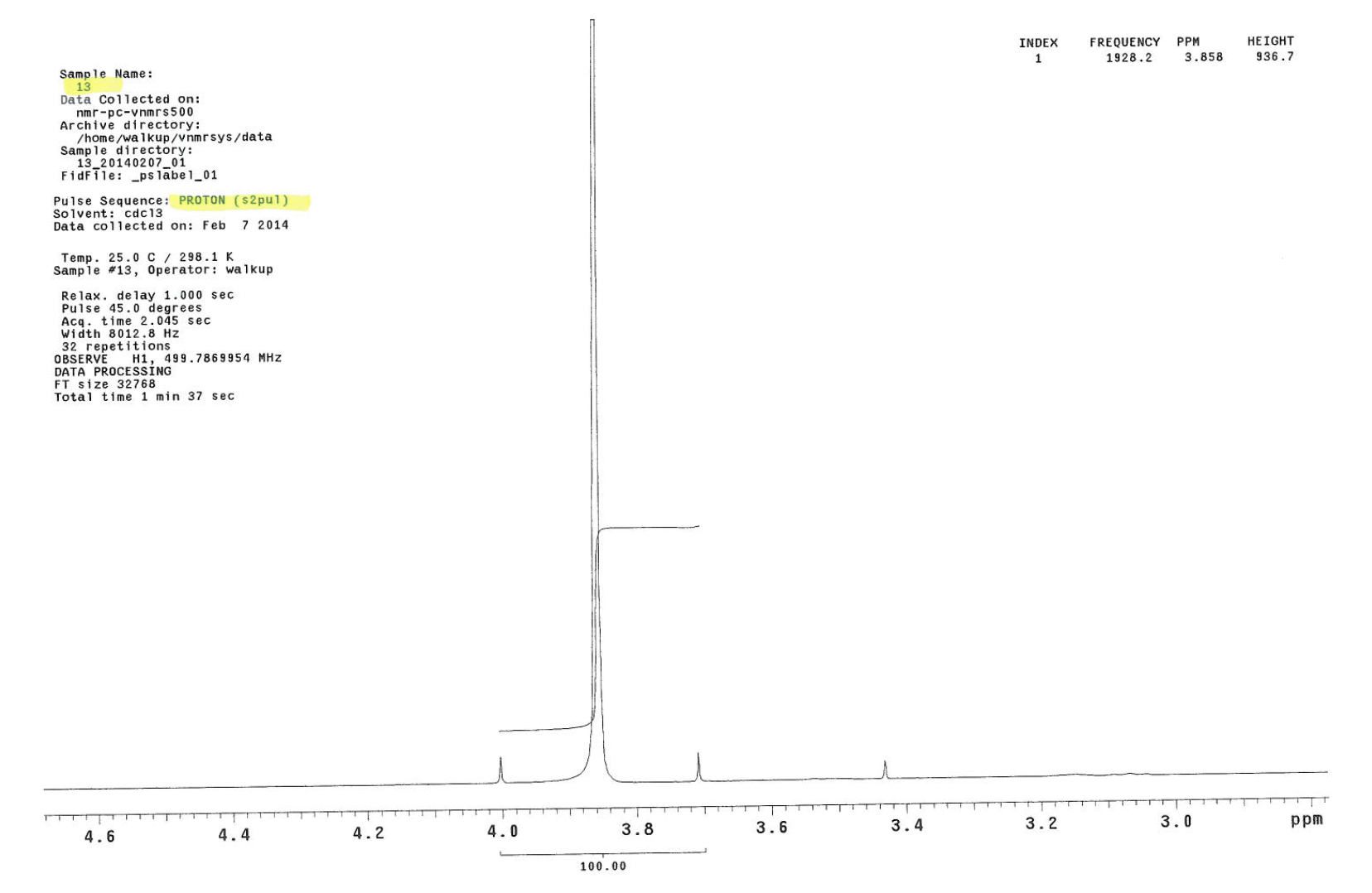 Solved Samp le Name: Data Collected on: nmr-pc-vnmrs500 | Chegg.com