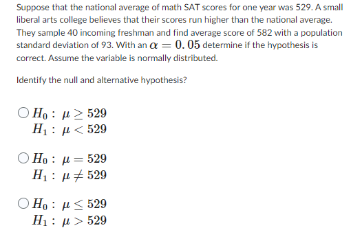 Solved Suppose that the national average of math SAT scores | Chegg.com