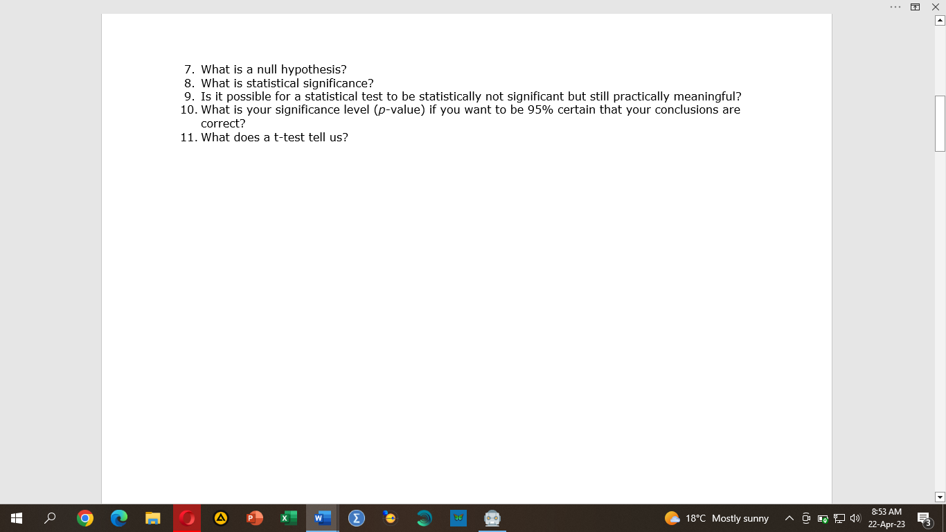 Solved 7. What is a null hypothesis? 8. What is statistical | Chegg.com
