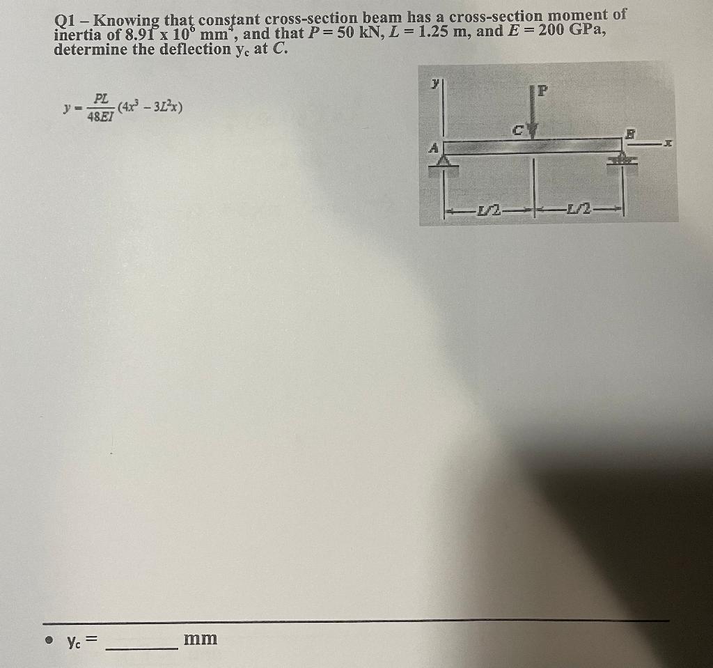 Solved Q1 - Knowing that constant cross-section beam has a | Chegg.com