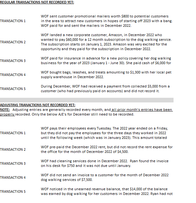 Solved REGULAR TRANSACTIONS NOT RECORDED YET:TRANSACTION | Chegg.com