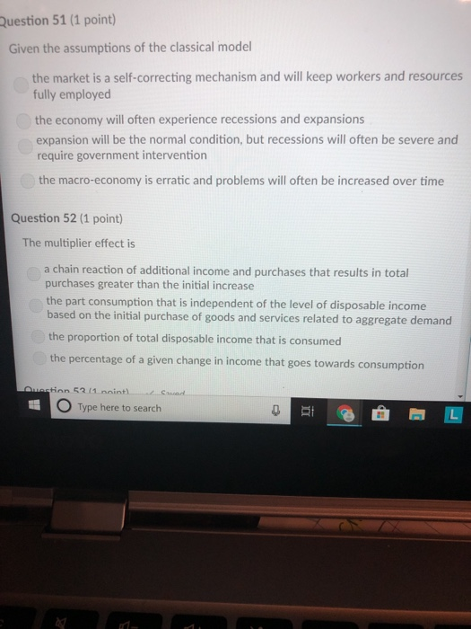 Solved Question 51 (1 point) Given the assumptions of the | Chegg.com