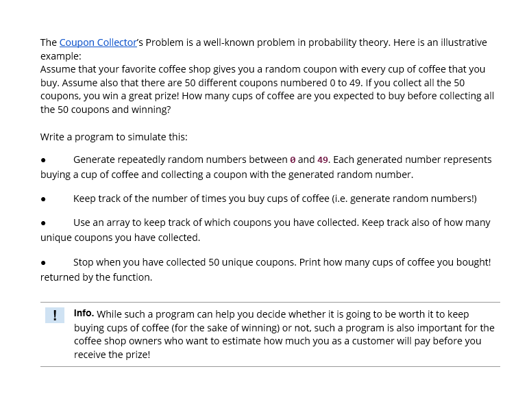 Solved The Coupon Collector's Problem is a well-known | Chegg.com