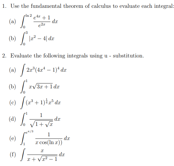 Solved 1. Use the fundamental theorem of calculus to | Chegg.com