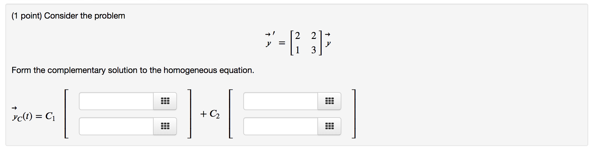 Solved (1 point) Consider the problem 7=[ 31 y Form the | Chegg.com