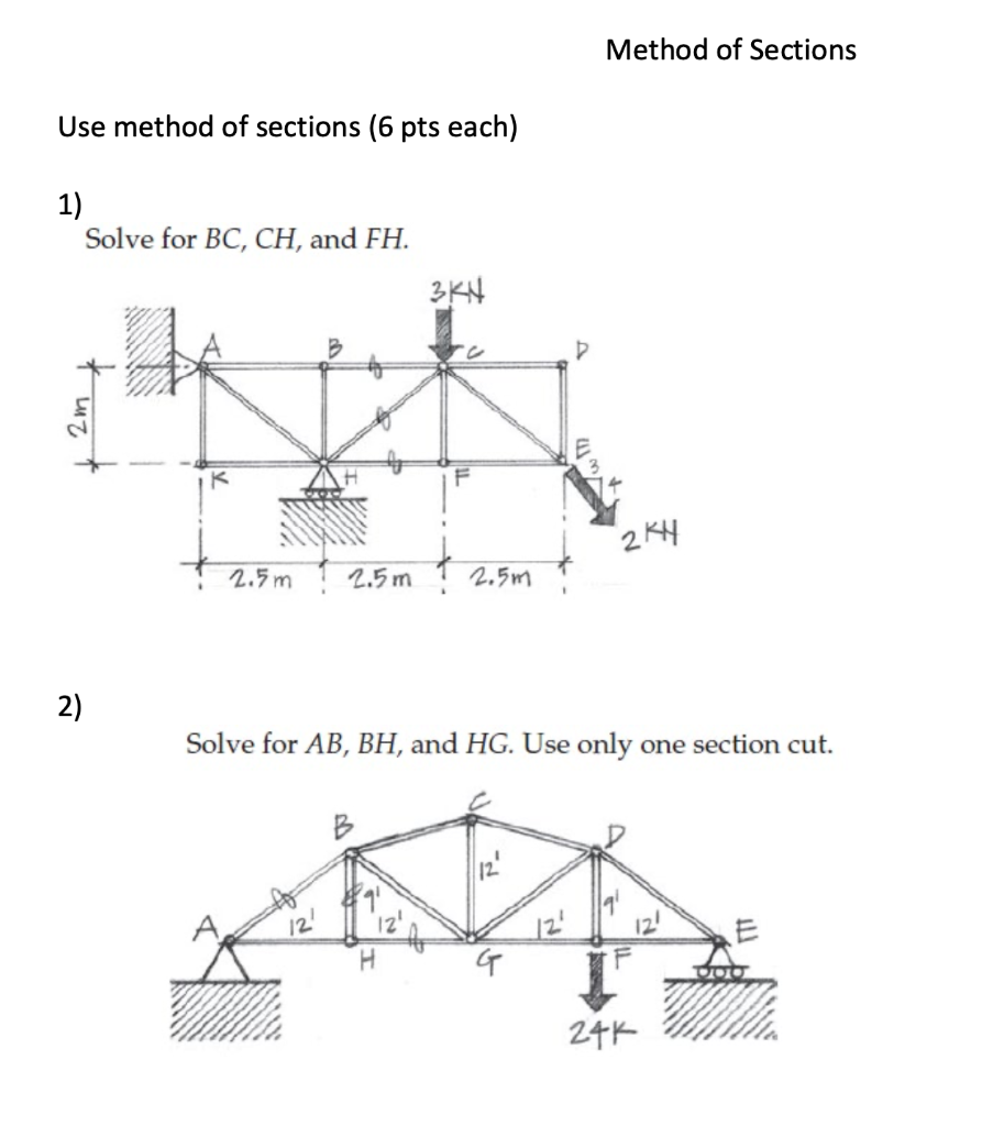 Solved Method of Sections Use method of sections (6 pts | Chegg.com