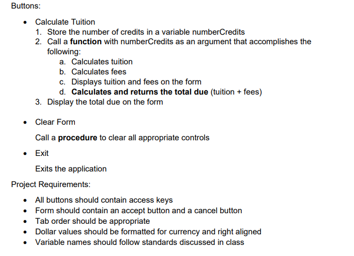 Solved Visual Basic Programming - Project #6 – Tuition | Chegg.com
