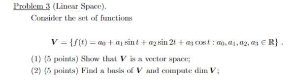 Solved Problem 3 (Linear Space). Consider the set of | Chegg.com