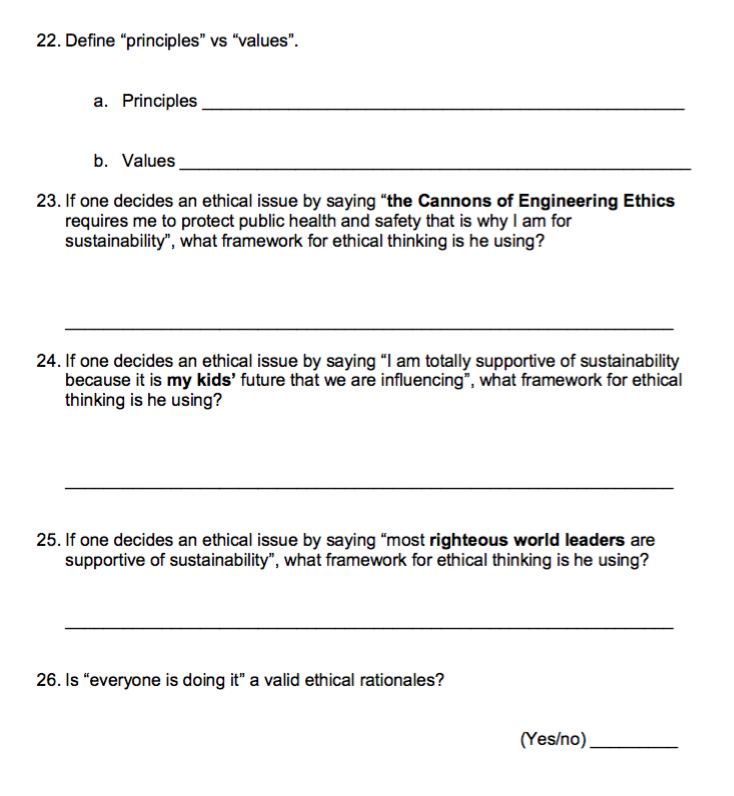 Solved 22. Define “principles" vs "values". a. Principles b. | Chegg.com