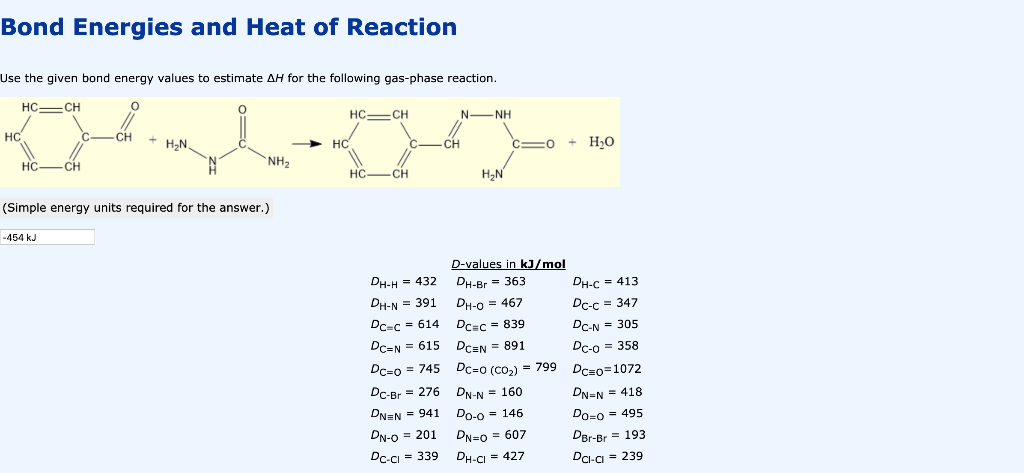 Solved Bond Energies and Heat of Reaction Use the given bond | Chegg.com