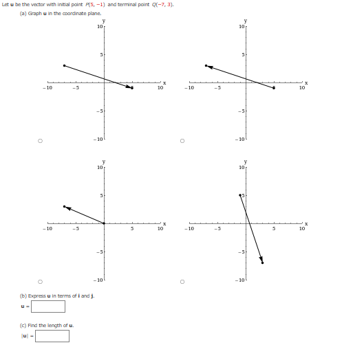 Solved Let u be the vector with initial point P(5,−1) and | Chegg.com