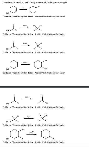 Solved Question 8. For each of the following reactions, | Chegg.com