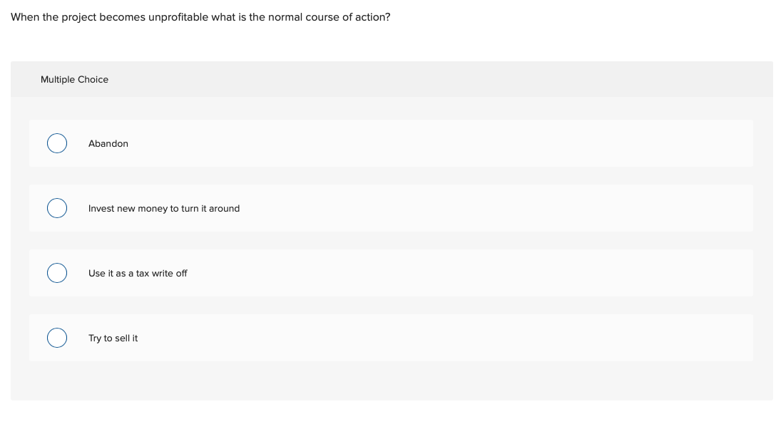 Solved When the project becomes unprofitable what is the | Chegg.com