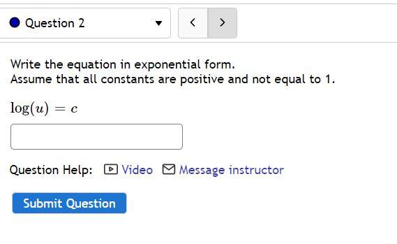 Solved Question 1 Write the equation in exponential | Chegg.com