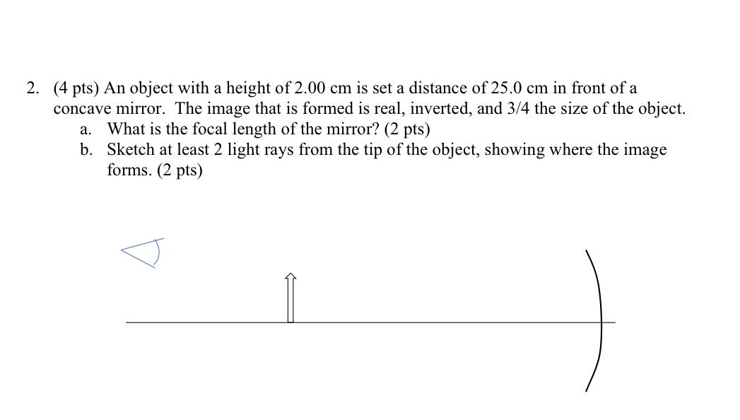 Solved 2. (4 pts) An object with a height of 2.00 cm is set | Chegg.com