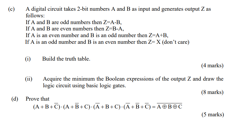 Solved (c) A digital circuit takes 2-bit numbers A and B as | Chegg.com