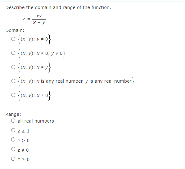Solved Describe the domain and range of the function. xy Z = | Chegg.com