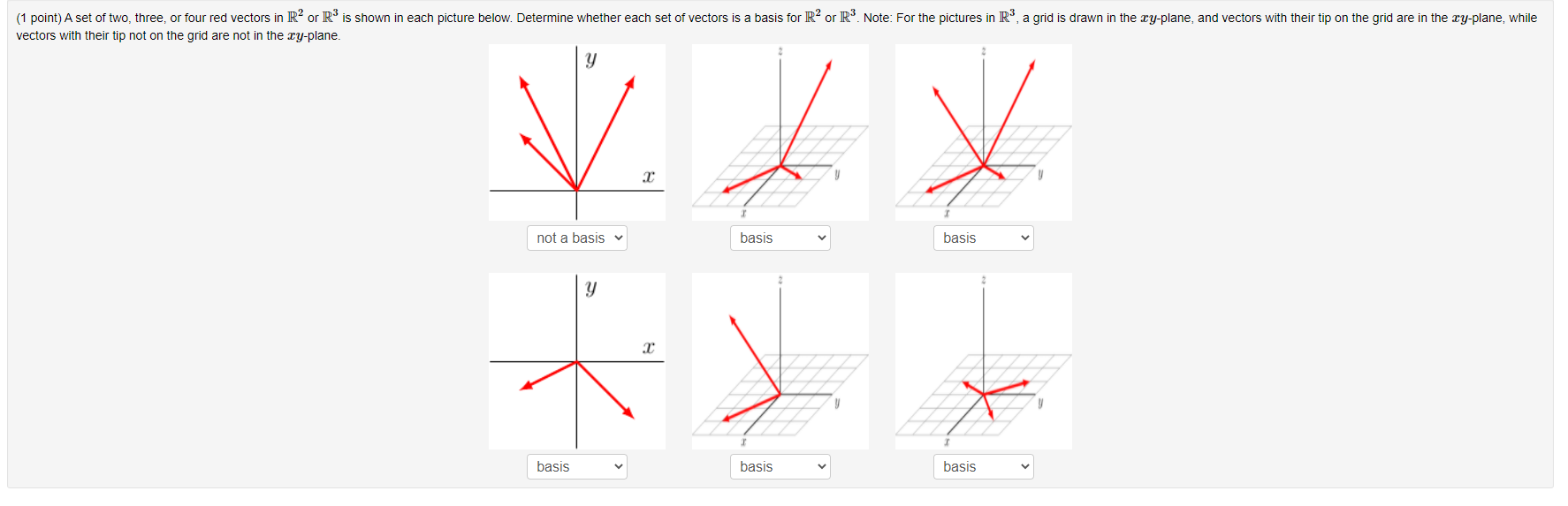 Solved (1 point) A set of two, three, or four red vectors in | Chegg.com