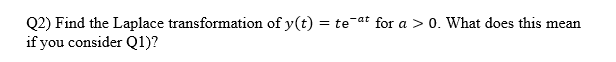 Solved Q2) ﻿Find the Laplace transformation of y(t)=te-at | Chegg.com