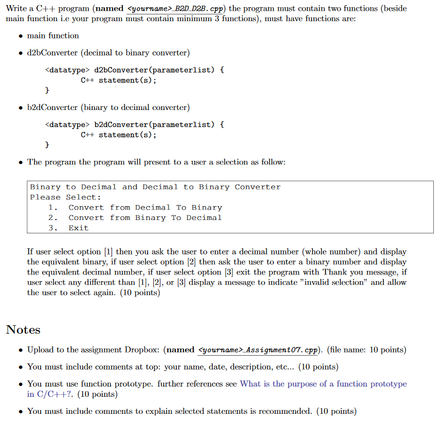 Solved Write a C++ program (named B2D_D2B.cpp) the program | Chegg.com