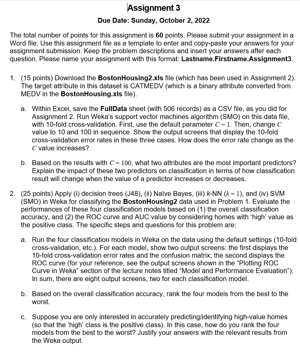 The total number of points for this assignment is 60 | Chegg.com