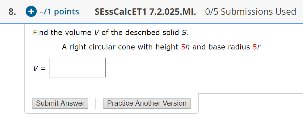 Solved Find the volume V of the described solid S. A right | Chegg.com