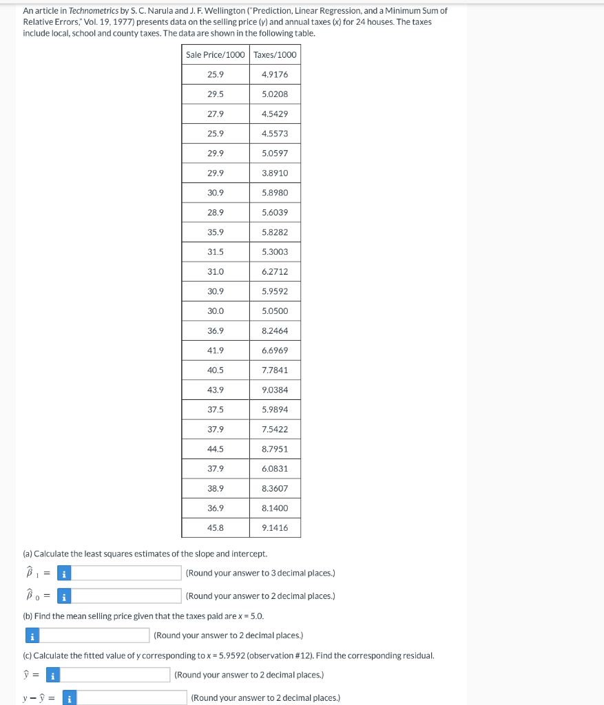 Solved An article in Technometrics by S. C. Narula and J. F. | Chegg.com