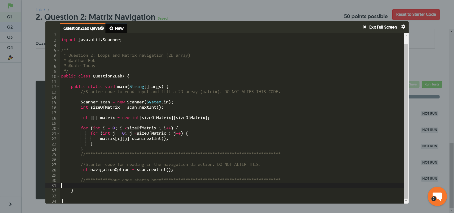 Solved Lab 7 / Q1 2. Question 2: Matrix Navigation Unsaved | Chegg.com