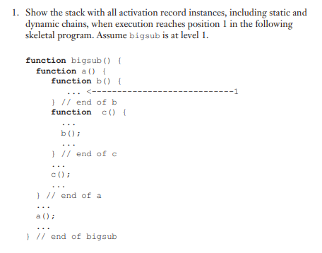 Solved 1. Show the stack with all activation record | Chegg.com