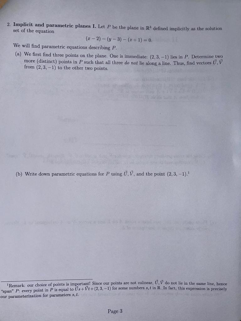 Solved 2. Implicit and parametric planes I. Let P be the | Chegg.com