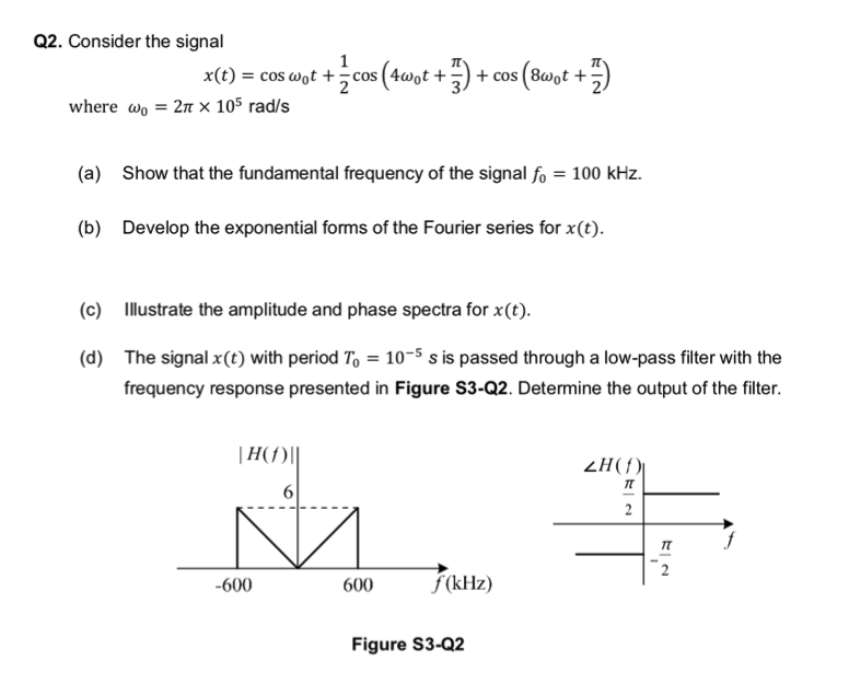 Solved Q2. Consider the signal x(t) = cos wot +cos (4wot + | Chegg.com