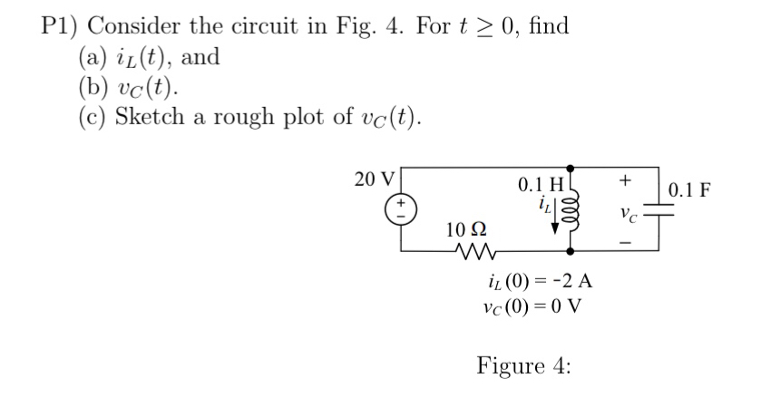 Solved P1) Consider the circuit in Fig. 4. For t≥0, find (a) | Chegg.com