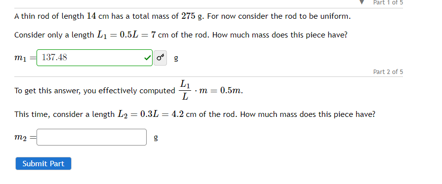 Solved A thin rod of length 14cm ﻿has a total mass of 275g. | Chegg.com