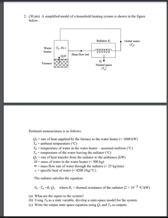 Solved 2. ( 30pts) A simplified model of a household heating | Chegg.com