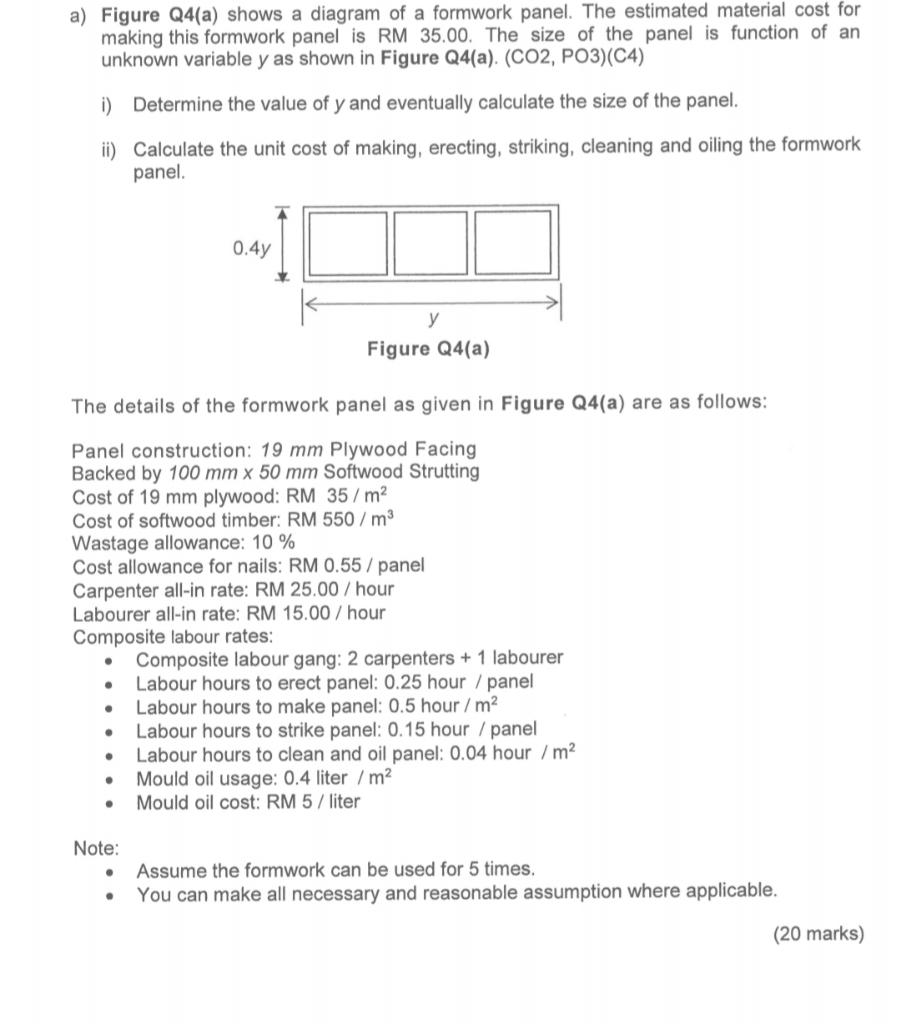 a) Figure Q4(a) shows a diagram of a formwork panel. | Chegg.com