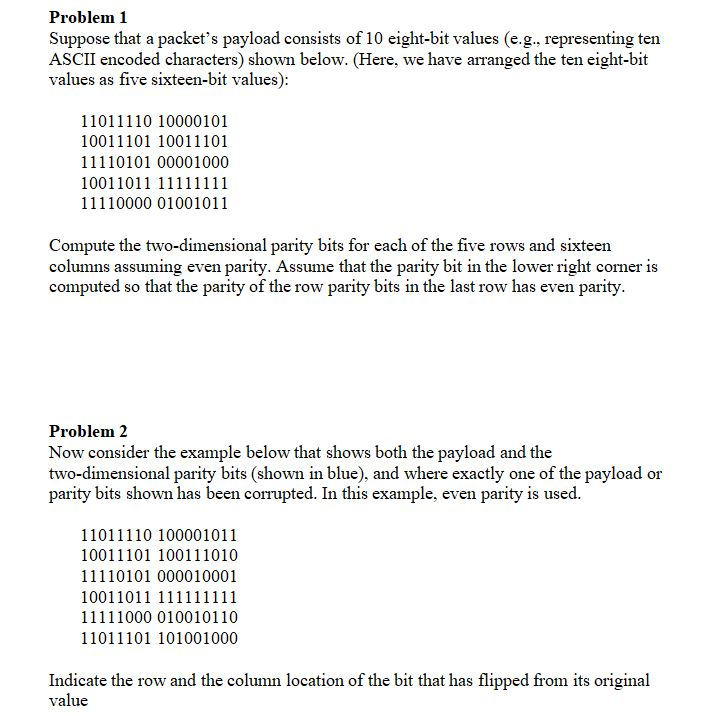 Problem 1 Suppose that a packet's payload consists of | Chegg.com