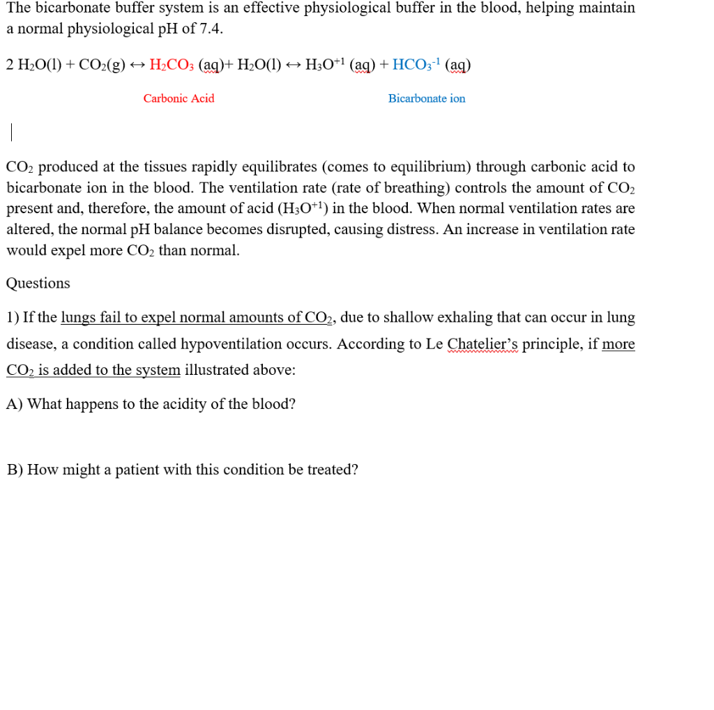 Solved The bicarbonate buffer system is an effective | Chegg.com