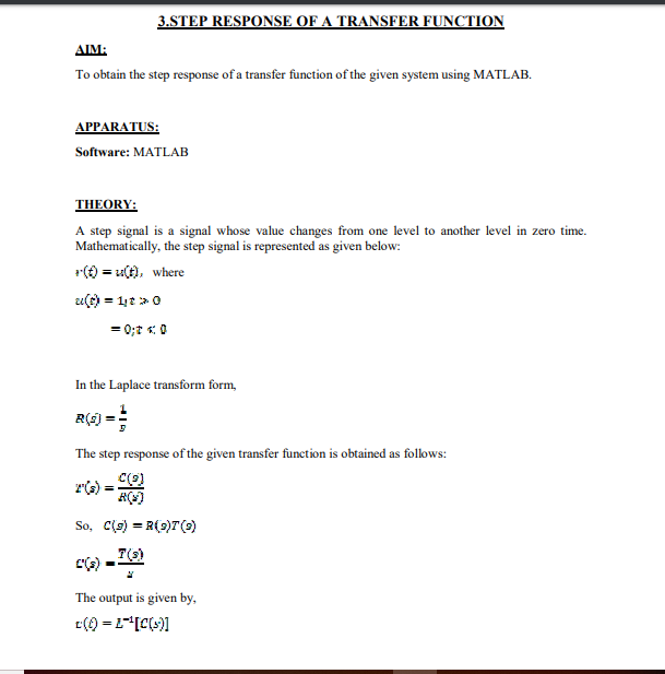 Solved 3.STEP RESPONSE OF A TRANSFER FUNCTION AM: To obtain | Chegg.com
