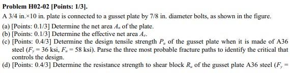 Solved Problem H02-02 [Points: 1/3]. A 3/4 in. ×10 in. plate | Chegg.com