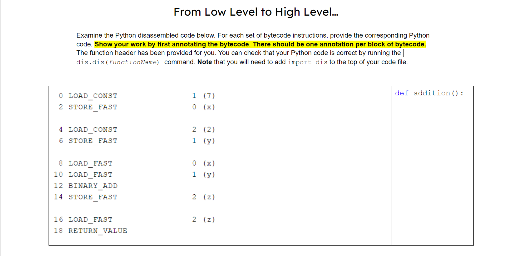 Solved From Low Level to High Level... Examine the Python | Chegg.com