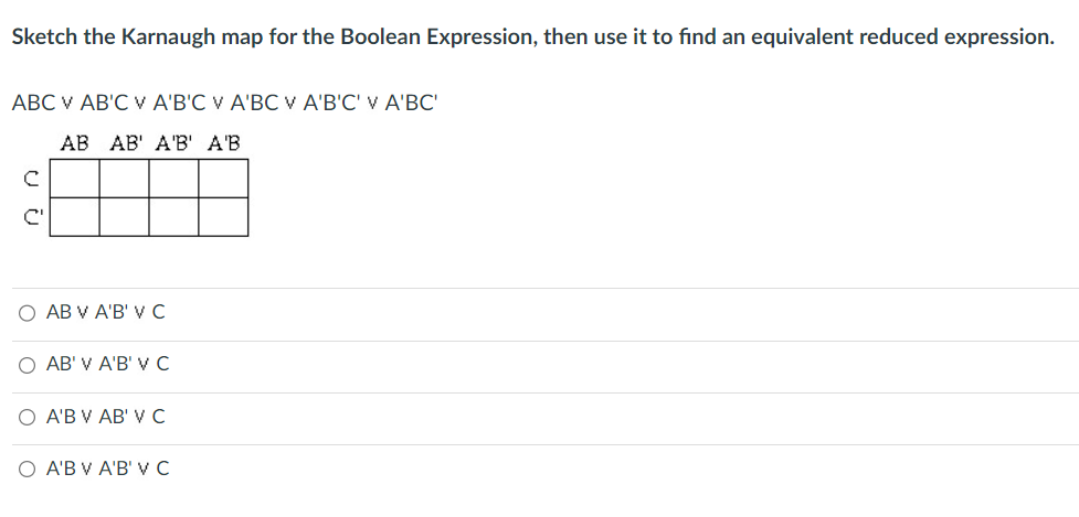 Solved Sketch the Karnaugh map for the Boolean Expression, | Chegg.com