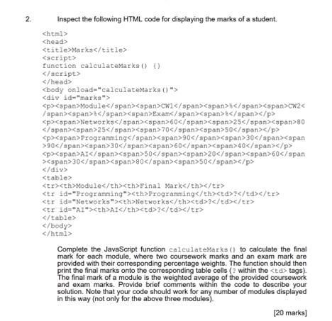 Solved 2. Inspect the following HTML code for displaying the | Chegg.com