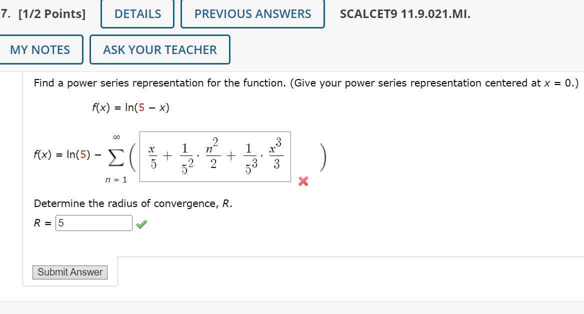 Solved [1/2 Points] SCALCET9 11.9.021.MI. Find a power | Chegg.com