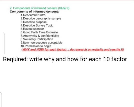 Solved 2. Components of informed consent (Slide 9) | Chegg.com