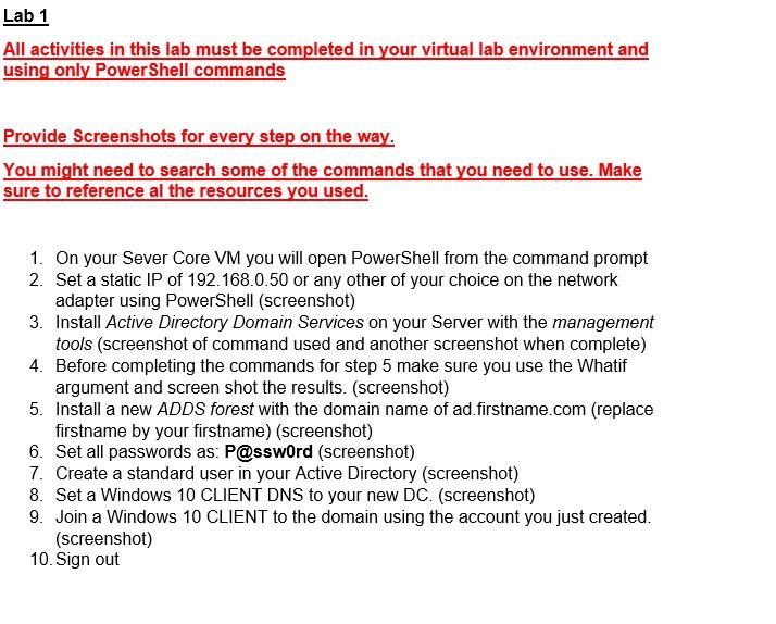 Solved All activities in this lab must be completed in your | Chegg.com