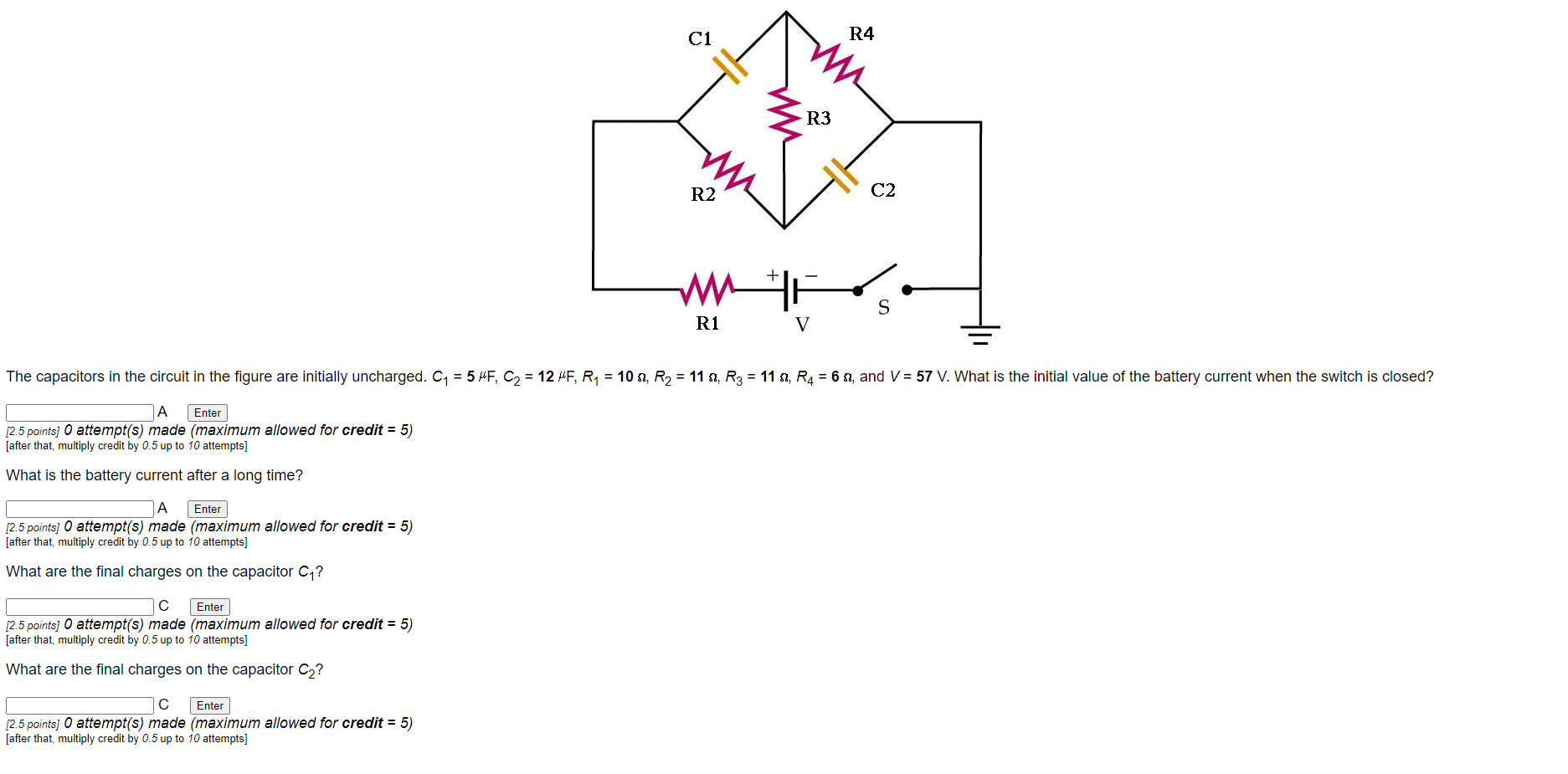 Solved C1 R4 R3 R2 C2 we S R1 V The capacitors in the | Chegg.com
