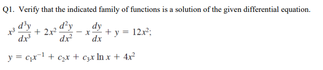Solved Q1. ﻿Verify that the indicated family of functions is | Chegg.com